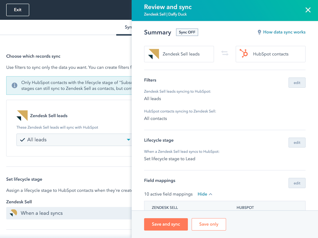 Data sync by HubSpot App Integration with Zendesk Sell